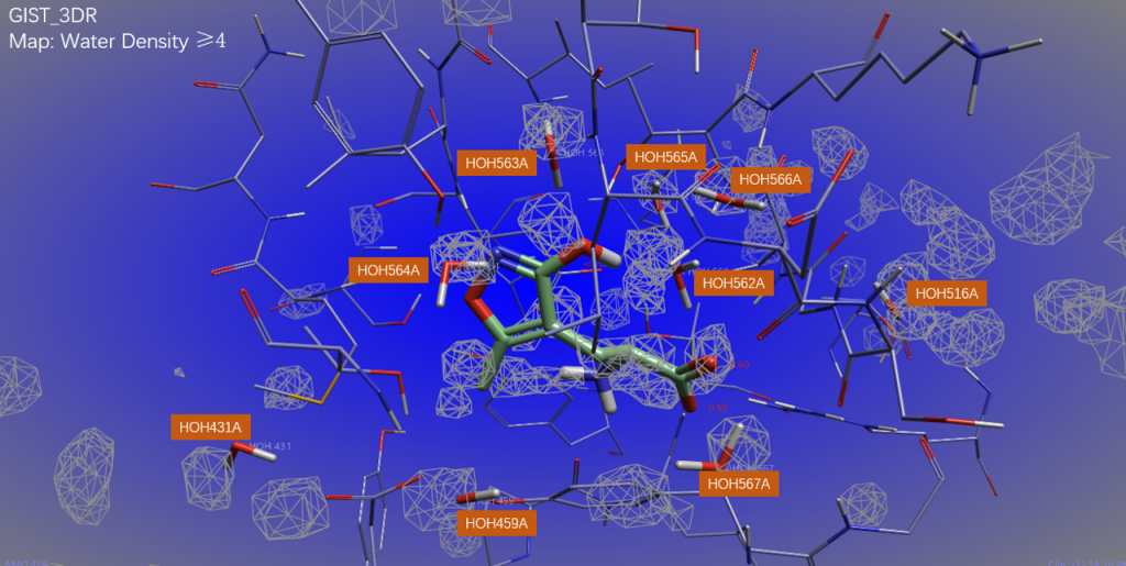 联合使用3D-RISM与GIST计算密闭结合位点里水的热力学性质